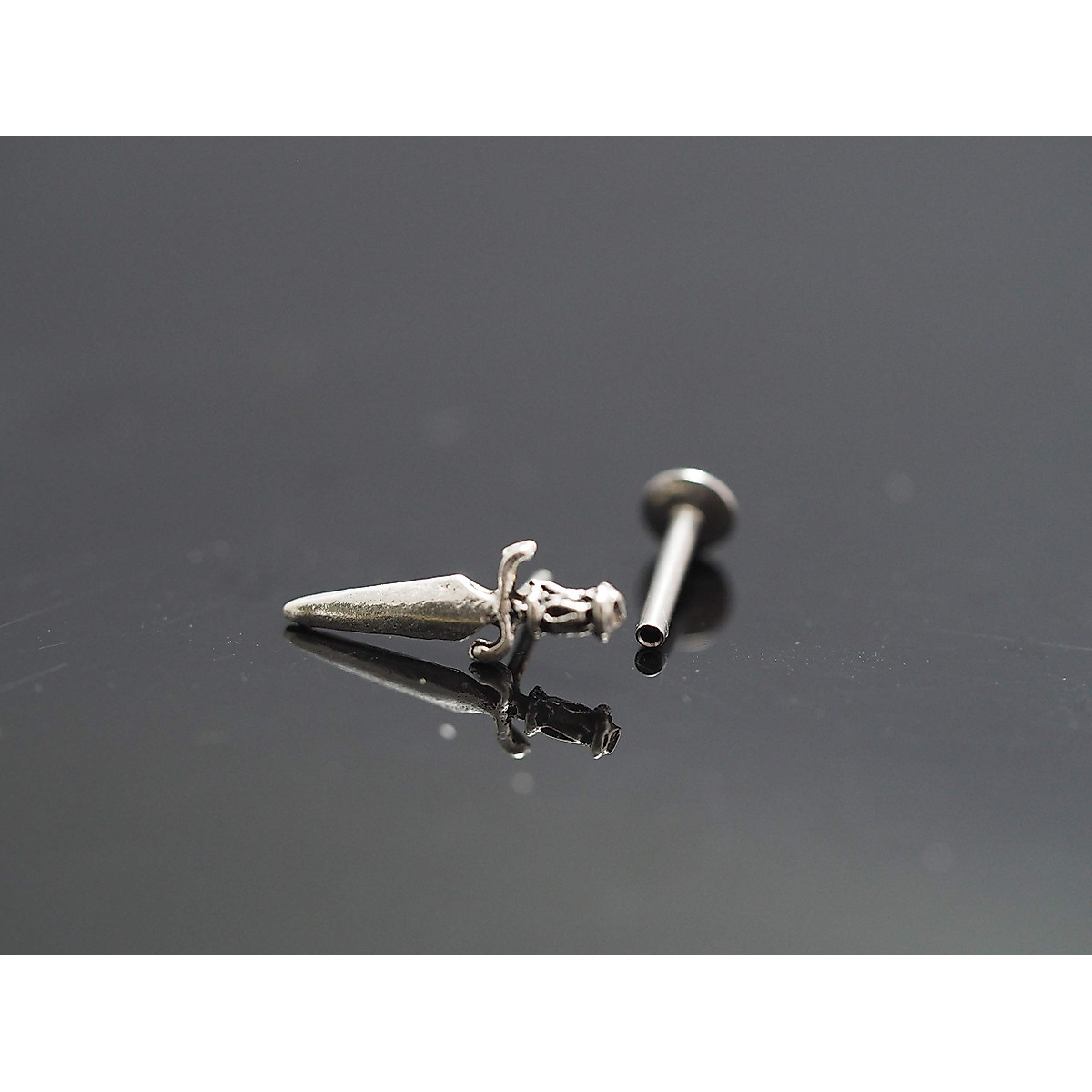Sterling Silver Dagger - 16g Surgical stainless steel Labret Barbell, Push Pin Post , Flat Back ,Cartilage earring, Piercing Jewelry (6 Millimeters)