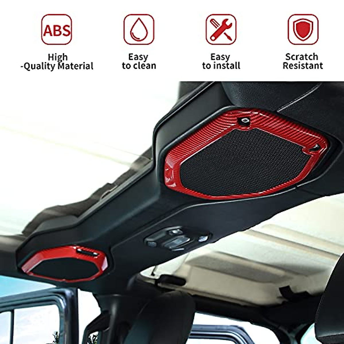 Voodonala for Jeep JL Top Speaker Audio Surround Trim for 2018 2019 Wrangler JL JLU 2020 Gladiator JT Trunk Red Carbon Fiber