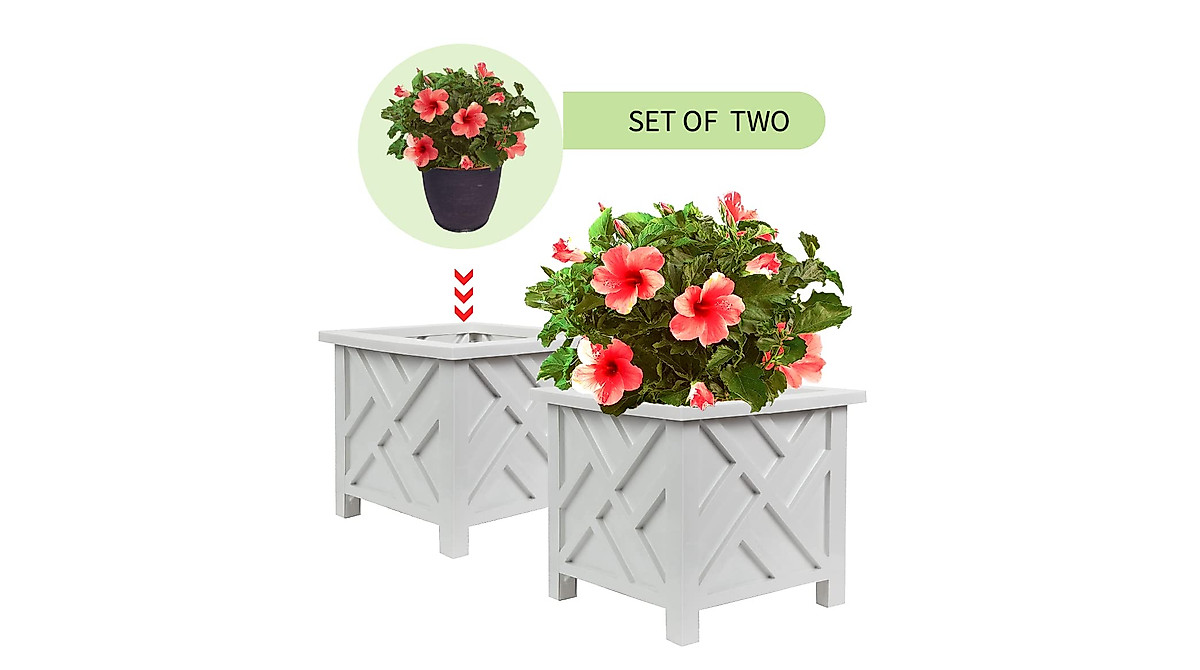 Elegant Chippendale White Planter Box Set of 2