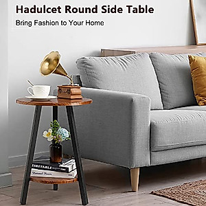 Hadulcet Round Side Table，Accent Table Small End Table for Living Room Bedroom Office Balcony Small Space, Chestnut