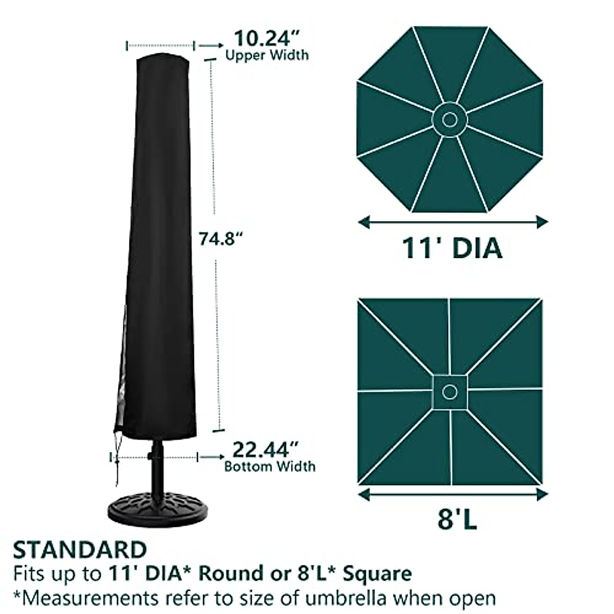 Patio Umbrella Cover, Aucovely Waterproof Market Parasol Covers with Zipper for 7ft to 11ft Outdoor Umbrellas Large, Black 210D