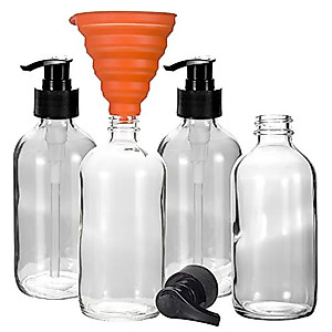 8oz 8 Pack Glass Pump Bottles, RUCKAE Clear Pump Bottle for Soap Dispenser, Empty Pump Bottle for Shampoo, Body Wash, Hand Soap, Lotion and More