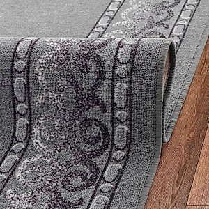 Antep Rugs Alfombras Bordered Modern 5x7 Non-Slip (Non-Skid) Low Pile Rubber Backing Indoor Area Rug (Gray, 5' x 7')