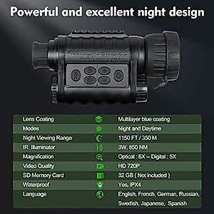 Bestguarder Digital Night Vision Monocular for Adults, True IR Illuminator for Complete Darkness, High Sensitivity COMS Sensor Night Goggles Night Vision Binoculars for Hunting/WG-50