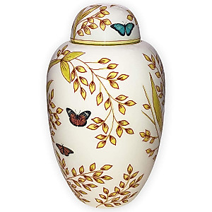 Garden Butterfly Cremation Urn by Beautiful Life Urns - Hand-Painted Funeral Urn Adorned with Butterflies (Adult, Large)