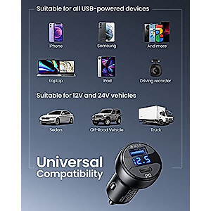 INIU USB C Car Charger, 66W Total [USB C+USB A] Car Charger Adapter with PD & QC, Fast Charging All Metal Tiny Car Phone Charger for iPhone 14 13 12 11 X Pro Samsung S21 Pixel iPad MacBook Air Tablet