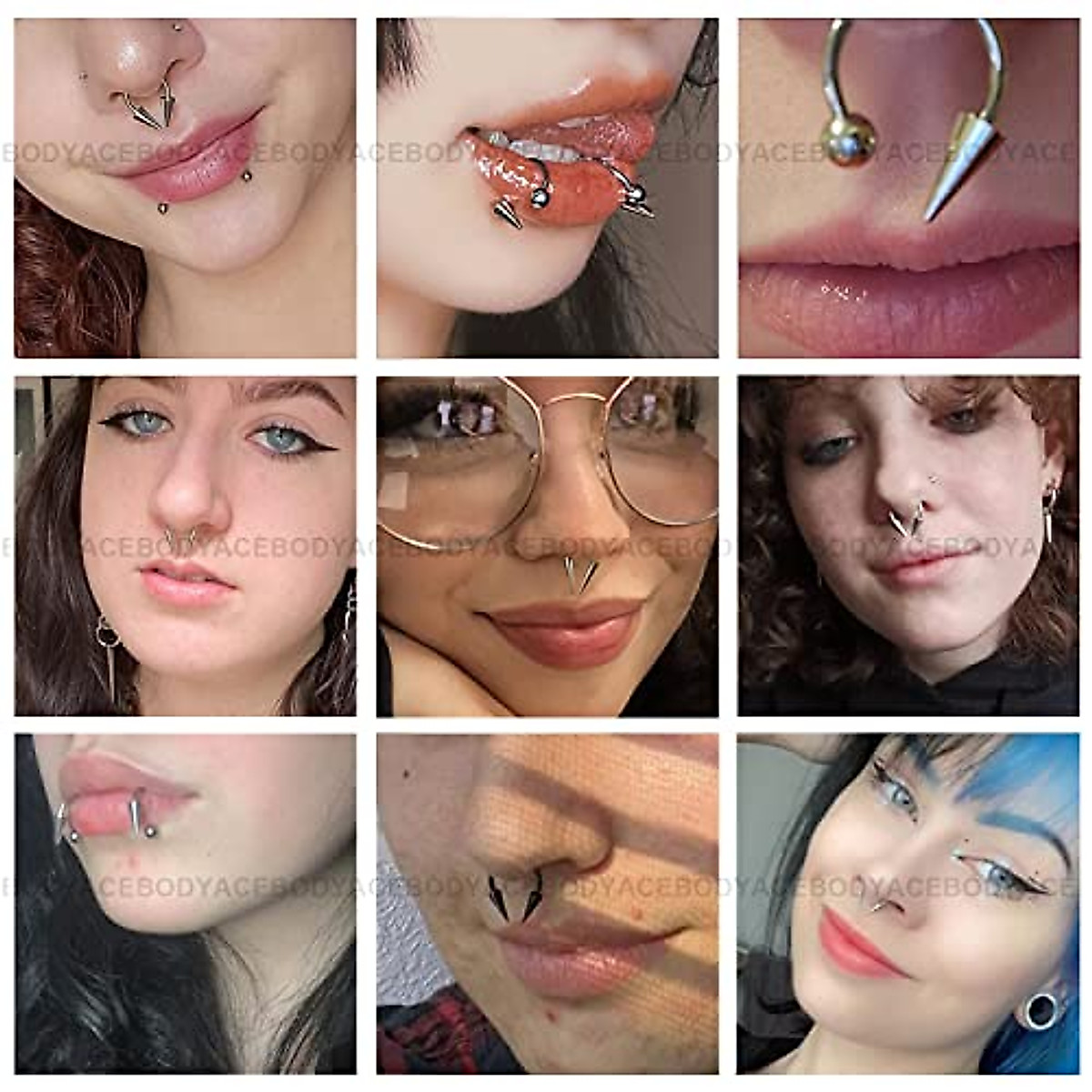 BodyAce 16G Spike Septum Rings Horseshoe Nose Rings, Rook Daith Helix Tragus Cartilage Earrings Hoop, Stainless Steel Lobe Lip Piercing for Women Men [A:3pcs 8/10/12mm Black]