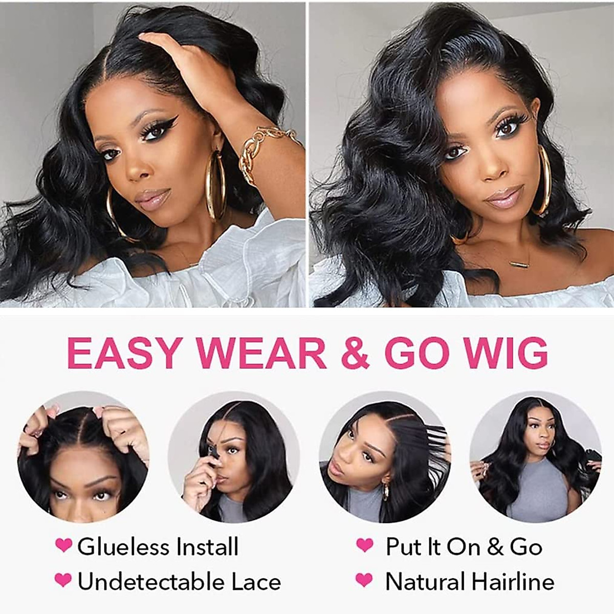 cixhygsa Lace Front Wigs Human Hair Pre Plucked Glueless Wigs for Women Body Wave 13x4 Lace Frontal Wear and Go Wigs for Beginners 180% Density Brazilian Virgin Human Hair Wig(14 Inch)