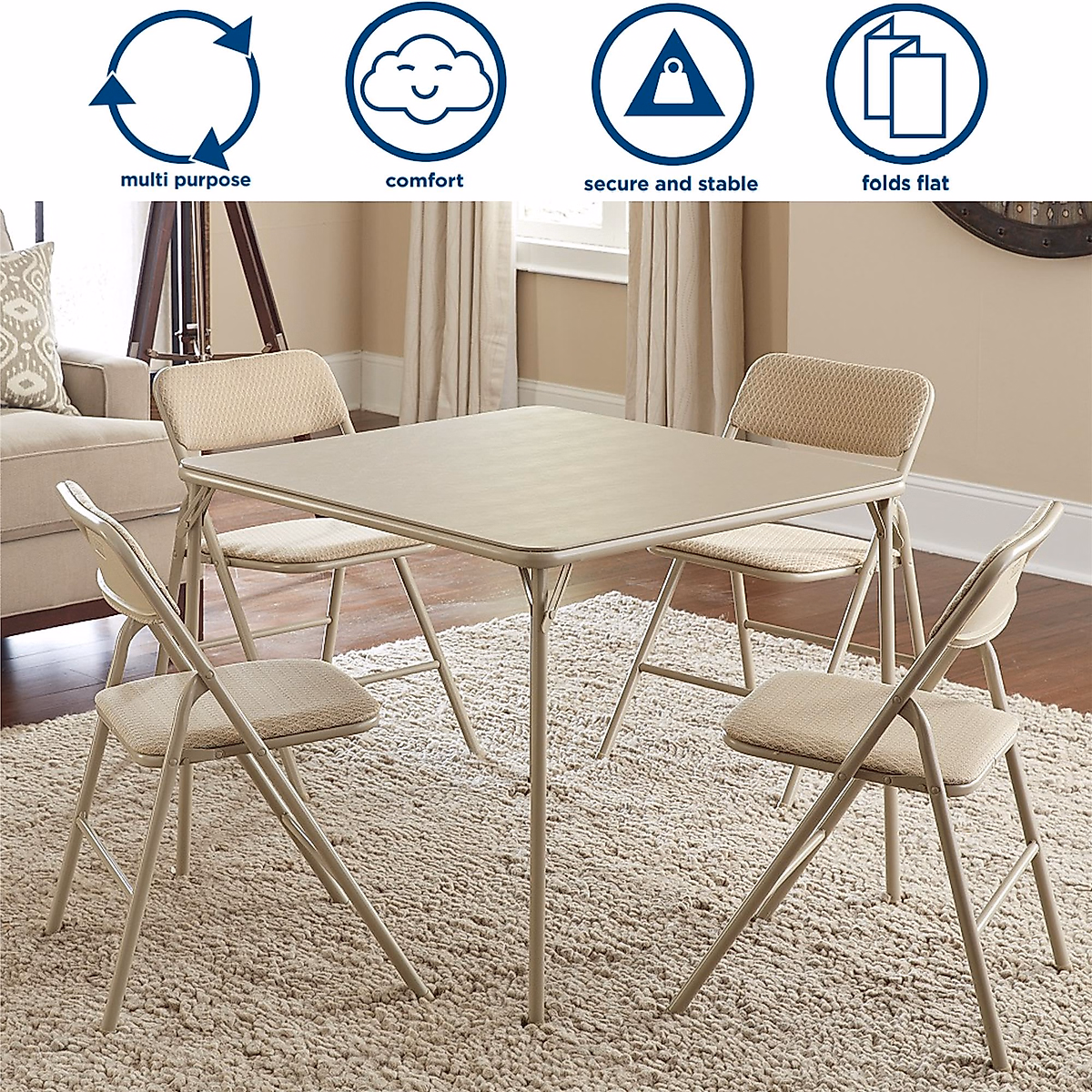 Ameriwood Home Cosco 5-Piece Folding Table and Chair Set, Tan