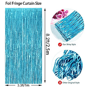 Blue Thicken Glittering Tinsel Foil Fringe Curtain Party Decorations 3.2x8.2ft - 2 Pack, Photo Backdrop for Birthday Bachelorette Bridal Shower Baby Shower Graduation Party, Party Streams Décor