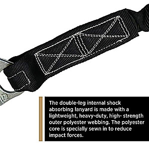 AFP 6FT Double Leg Internal Shock Absorbing Safety Fall Protection Lanyard with Dual Aluminum Pelican Rebar & Steel Snap Hook |Heavy-Duty Webbing | OSHA & ANSI Rated (Aluminum)