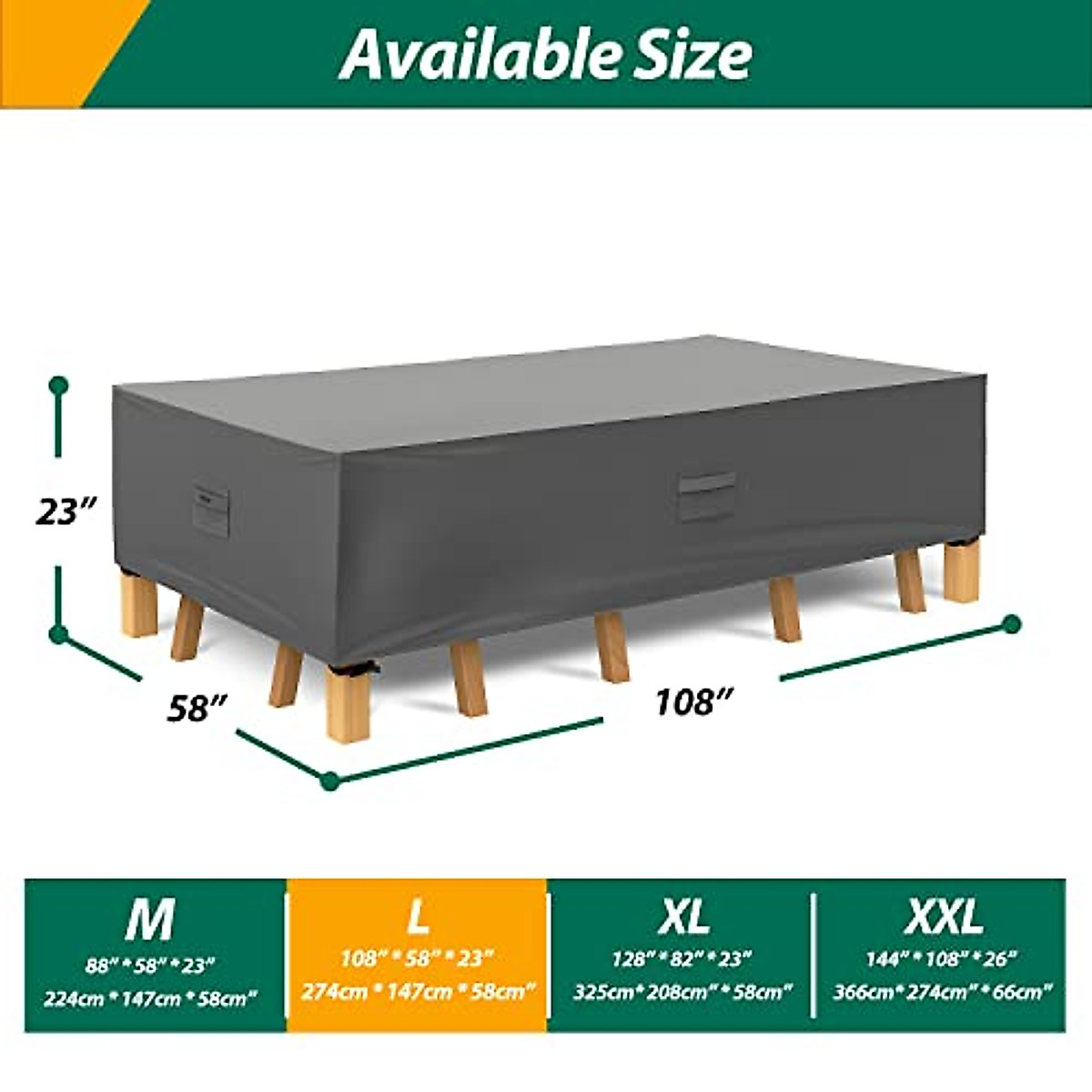 Patio Watcher Patio Furniture Covers Durable Water Resistant Outdoor Rectangle & Chair Sofa Set Cover with Secure Buckle Straps-Grey-L-108 L x 82" D x 23" H