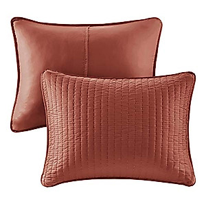 Madison Park Keaton Quilt Set-Casual Channel Stitching Design All Season, Lightweight Coverlet Bedspread Bedding, Shams, Full/Queen(90"x90"), Stripe Spice 3 Piece