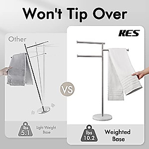 KES Towel Racks for Bathroom, 40-Inch Swivel Arms Standing 3 Bath Towel Racks with Weighted Marble Base, SUS304 Stainless Steel Brushed Finish, BTH219-2