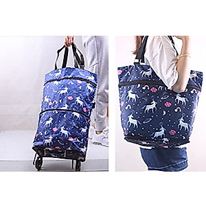 Upgrade Shopping Bag with Wheels Portable Trolley Bags Grocery Cart Hand Pulling Utility with Hand Straps Folding Shopping Cart- Larger Size & Waterproof & Strong(B0B8Y31PS5)