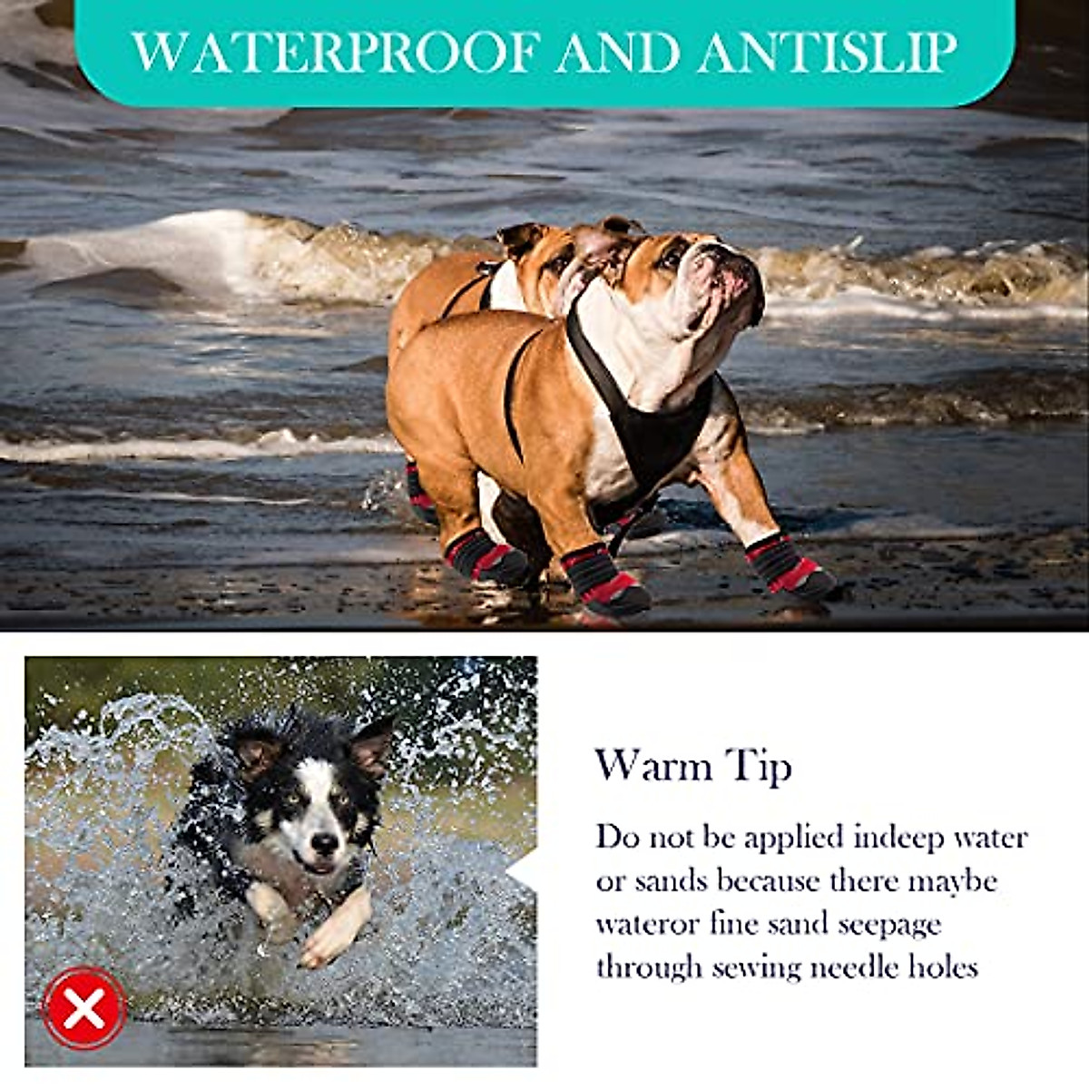 Dog Boots Waterproof Shoes for Dogs with Reflective Straps, Rugged Anti-Slip Soft Sole Dogs Paw Protector for Small Medium Large Dog (3#, Red)