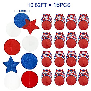 173Ft Navy Blue Red and White Party Decorations Big Star Circle Dots Backdrop Streamer Garland for 4th of July American USA National Day Patriotic Veterans Graduation Wedding Birthday Party Supplies