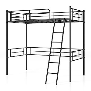 Giantex Metal Loft Bed Twin Size for Juniors & Adults, Loft Bed Frame with Ladder & Safety Guardrail, 61" Under-Bed Space, Space-Saving Twin Bed for Teens, No Box Spring Needed (Black)