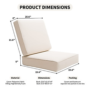 LebenLiebe Outdoor Seat Cushions Set for Patio Furniture Deep Seating Patio Cushion Set Weather-Resistant Thick Cushions 25.6" W x 25.6" D x 5” T,Creamy White