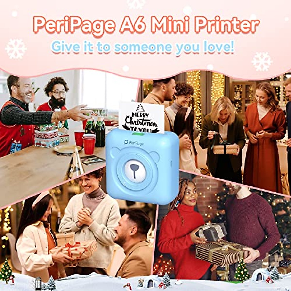 PeriPage A6 Mini Printer, Maximum Printing Width 2", Wireless Bluetooth Portable Thermal Printer, 203 DPI Clear Resolution, Connected Through Mobile APP, Can Print Labels, Stickers, Photos (Gift Box)
