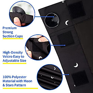 Goabroa (2 Pack Portable Baby Travel Windows Blackout Curtain, 78"x 50" Adjustable Temporary Blackout Shades with Suction Cups for Nursery or Dorm Room - Moon & Stars Pattern