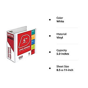 3 Ring Binder, Professional D Ring Binder 5 Inch, Presentation Folder for Pages 8.5 x 11 With Pockets, Clear View White Binder