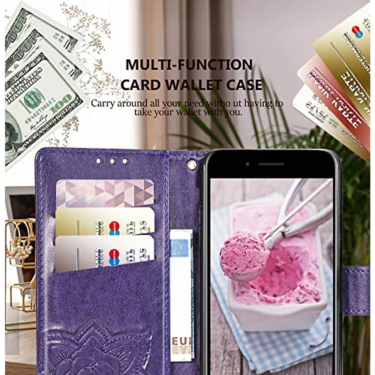 KRHGEIK Designed for iPhone 8 Plus/iPhone 7 Plus Case,PU Leather Wallet Phone Case with Butterfly Embossed Stand Card Slots Flip Cover for iPhone 7 Plus/8 Plus/6 Plus/6S Plus,5.5"(Purple)