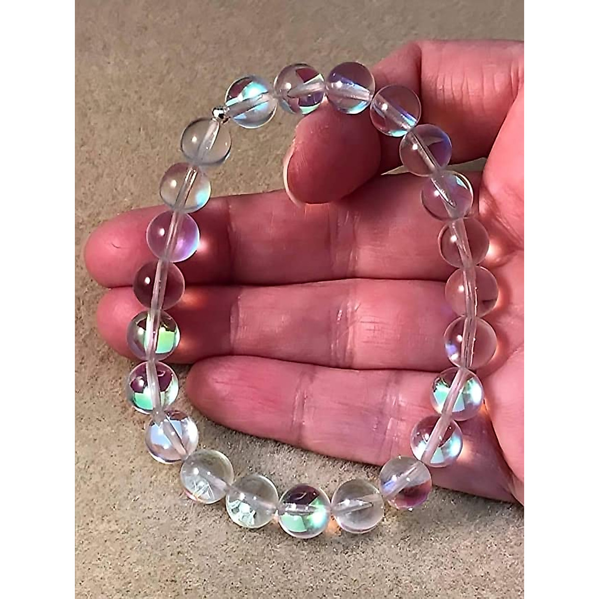 TAURISH Natural Angel Aura Quartz 8 mm Fashion Round Gemstone Beads Stretchable Bracelet 7.5"