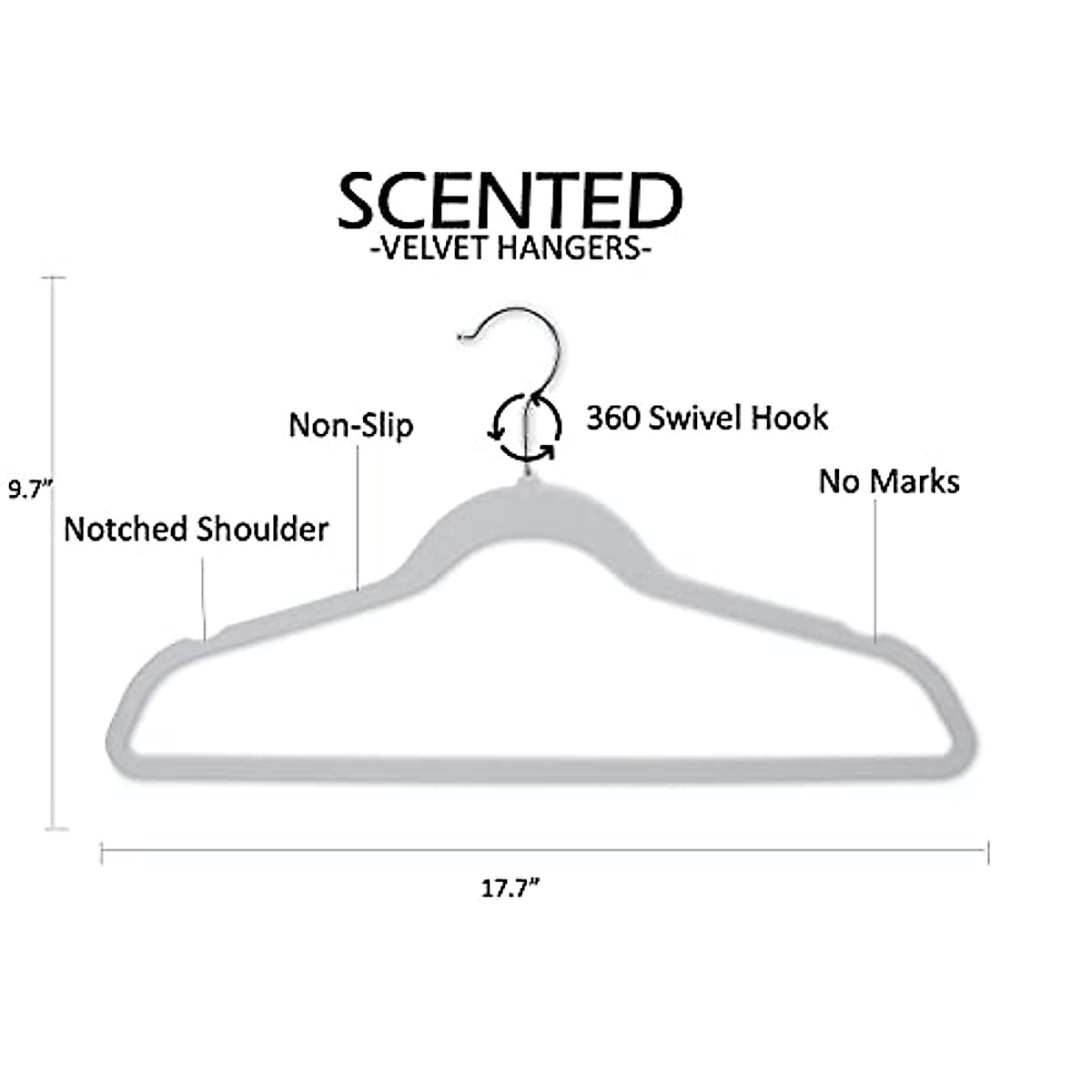 HangAroma Non-Slip Scented Velvet Hangers - Heavy Duty Clothes Hanger - Ultra Thin Space Saving 360 Degree Swivel Hook - Ideal for Coats, Jackets, Pants, & Dress - Cotton Blossom - 6 Pack