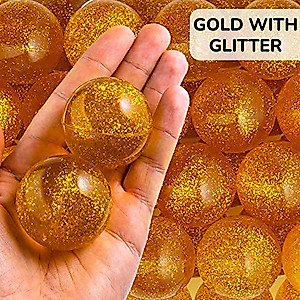 Entervending Bouncy Balls - Gold Glitter Bouncy Balls - Party Favors and Gifts for Kids - Rubber Balls - 25 Pcs Large Bouncy Balls 45mm - Vending Machine Toys - Goodie Bag Fillers