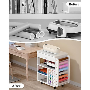 Rolling Craft Cart and Storage Table for Cricut - VDamu Vinyl Roll Holder and Craft Room Organizer