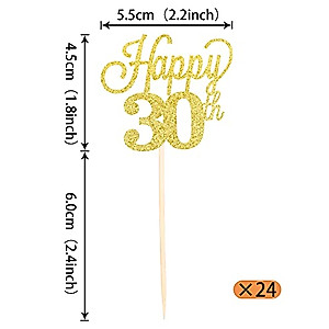 24 Pack Happy 30th Cupcake Toppers Glitter Number 30 Cheers to 30 Cupcake Picks 30th Birthday Wedding Anniversary Party Cake Decorations Supplies Gold