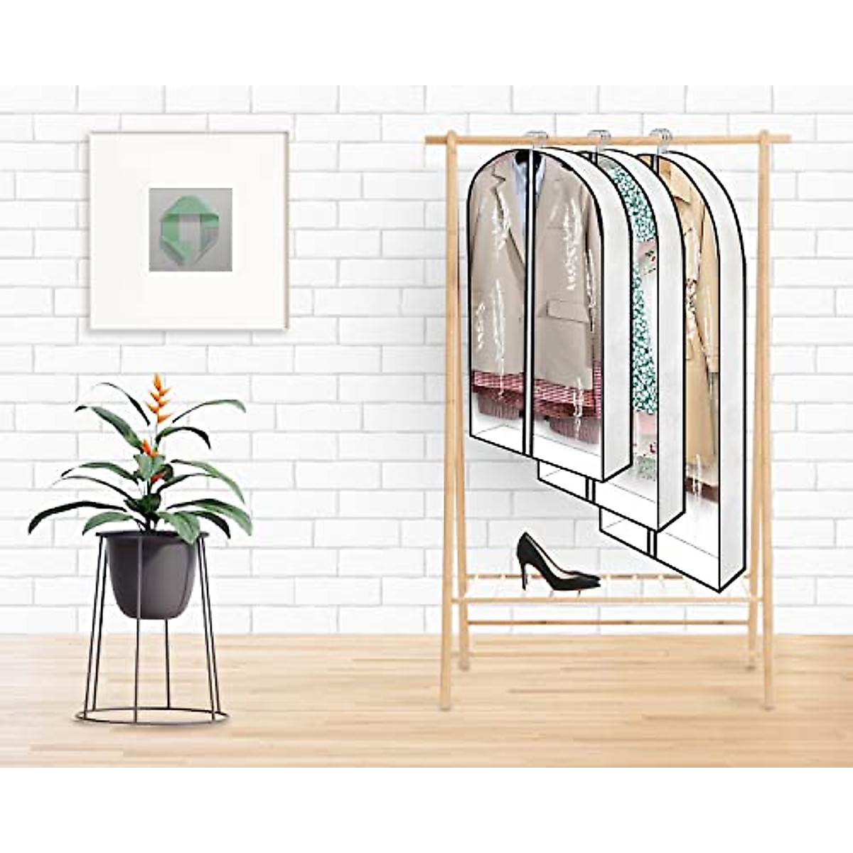 OUPAI 40" Garment Bags for Hanging Clothes Closet Storage with 4" Gussets, Clear Clothes Protectors for Hanging Clothes Suit Cover for Coats, Shirts, Sweaters Storage (White,3 Packs)