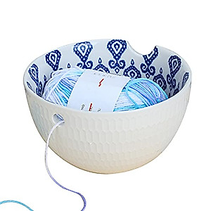 Ceramic Yarn Bowl Large Knitting Bowl, 6.1 x 3.7 Inches, Handmade Yarn Holder for Crocheting, Ball of Yarn for Tangle-Free, Holder for Crochet, Portable Decorative Knitting Bowl