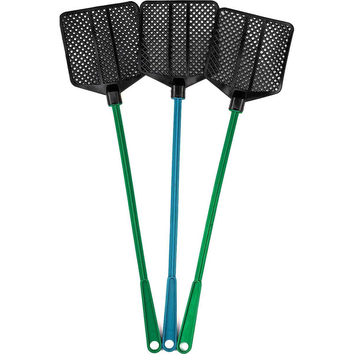 OFXDD Rubber Fly Swatter, Long Fly Swatter Pack, Fly Swatter Heavy Duty, Green and Blue Colors (3 Pack)