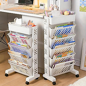 Mobile Bookshelf with Wheels,Moveable Bookshelf Organizer,Multilayer Capacity for Home 6 Tier Rolling Book Cart for Office & Classroom