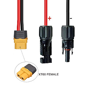 10 AWG XT60 Female to Solar Connector Cable, XT60 Extension Cable Silicone Wire for Lipo Battery Pack, Portable Power Station & Solar Generator (50 FT)