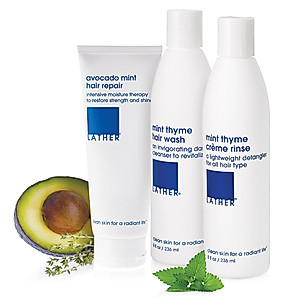 LATHER Appoint-Mint - Gentle Daily Moisturizing Shampoo, Detangler Conditioner & Leave-In Conditioning Mask Set - Sulfate-Free for All Hair Types
