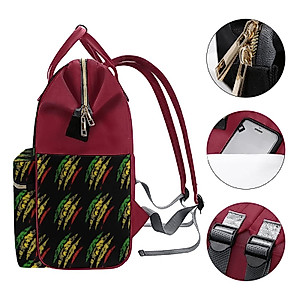 Lion Rasta Reggae Jamaica Roots Diaper Bag Backpack Large Capacity Mommy Bags Multifunction Nappy Bag Travel Back Pack Red-Style