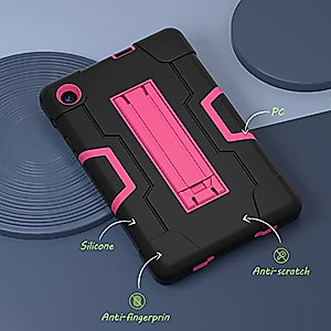 TCL Tab 8 LE Case for Kids 9137W,YLDZSH for TCL Tab 8 WiFi Tablet Case 9132X Soft Silicone Hard Back Hybrid Case for TCL Tab 8 Tablet (Black+Rose red)
