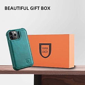 VANAVAGY Compatible with iPhone 14 Pro Max Wallet Case for Women and Men, Leather Flip Folio Phone Cover Fits Magnetic Car Mount with Credit Card Holder, Midnight Green