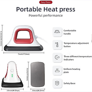 Heat Press - 7" x 3.8" Heat Press Machines for T Shirts Shoes Bags Hats and HTV Vinyl Projects & Portable Easy Iron Press Machine for Heating Transfer