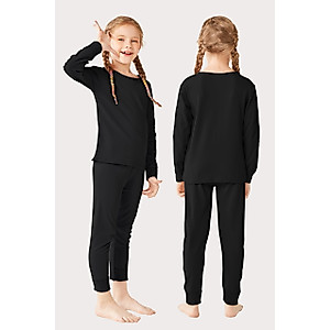 Resinta Cotton Girls' Thermal Underwear Set Girls’ Top and Long Johns Winter Base Layer Top & Bottom (1, Black, 5-6 Years)