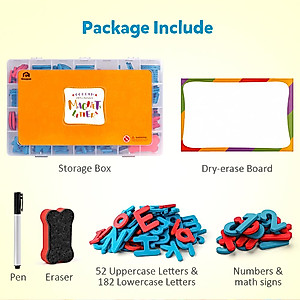 Coogam Magnetic Letters 251 Pcs with Magnetic Board and Storage Box - Uppercase Lowercase Foam Alphabet ABC Magnets for Fridge Refrigerator - Educational Toy Set for Classroom Kids Learning Spelling