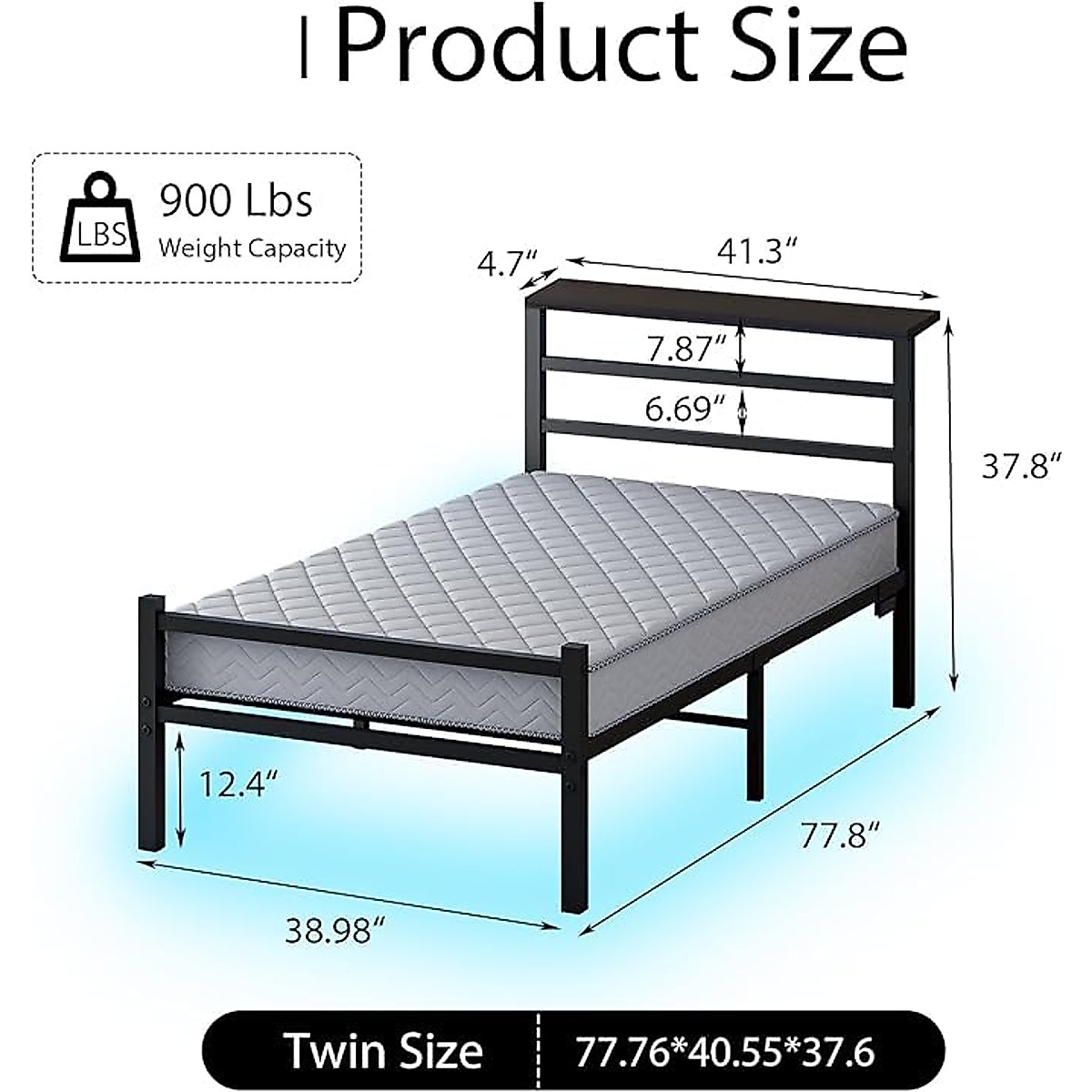 REVOMINCA Twin Bed Frame with Charging Station, Metal Platform Bed Frame with LED Lights, Storage Headboard, Heavy Duty Steel Slats, No Noise, Easy Assembly