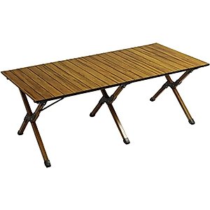 OMKUOSYA Folding Camping Table, Roll-up Lightweight Aluminum Alloy Picnic Table with Easy Carrying Bag for Outdoor Camping, Beach, Backyards, BBQ Party, Wood Grain (Color : Wood Grain, Size : Medium)