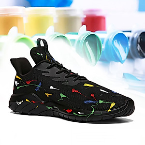 Soulsfeng Mens Running Shoes Lightweight Breathable Fashion Stylish Sports Workout Gym Tennis Walking Black Sneakers for Men Size 8 US