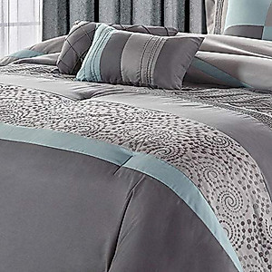 Chic Home 43CK117-AN 8-Piece Euphoria Embroidered Comforter Set, King, Dark Grey/Green