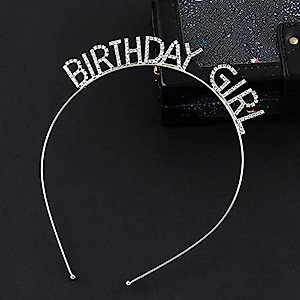 Rhinestone Birthday Girl Headband Hairband Birthday Hair Band Hoop Birthday Head Wear Birthday Tiara Crown for Women Girls Silver