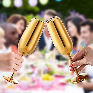 DEAYOU 2-Pack 18/10 Stainless Steel Champagne Glasses, Gold Metal Wine Goblet Cup for Cheers, Wedding, Party